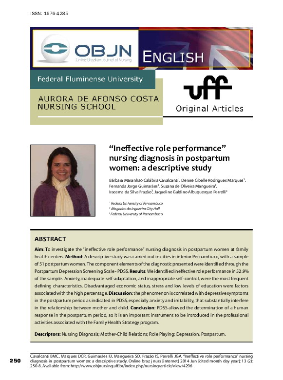 (PDF) Ineffective role performance" nursing diagnosis in postpartum ...