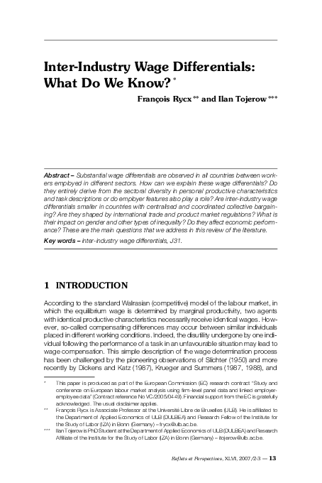 (PDF) Inter-Industry Wage Differentials: What Do We Know?