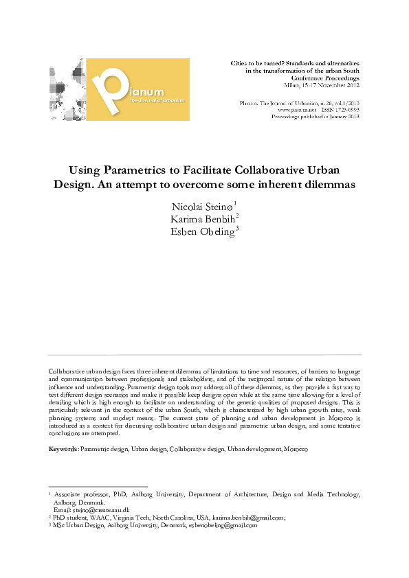 (PDF) Using Parametrics to Facilitate Collaborative Urban Design