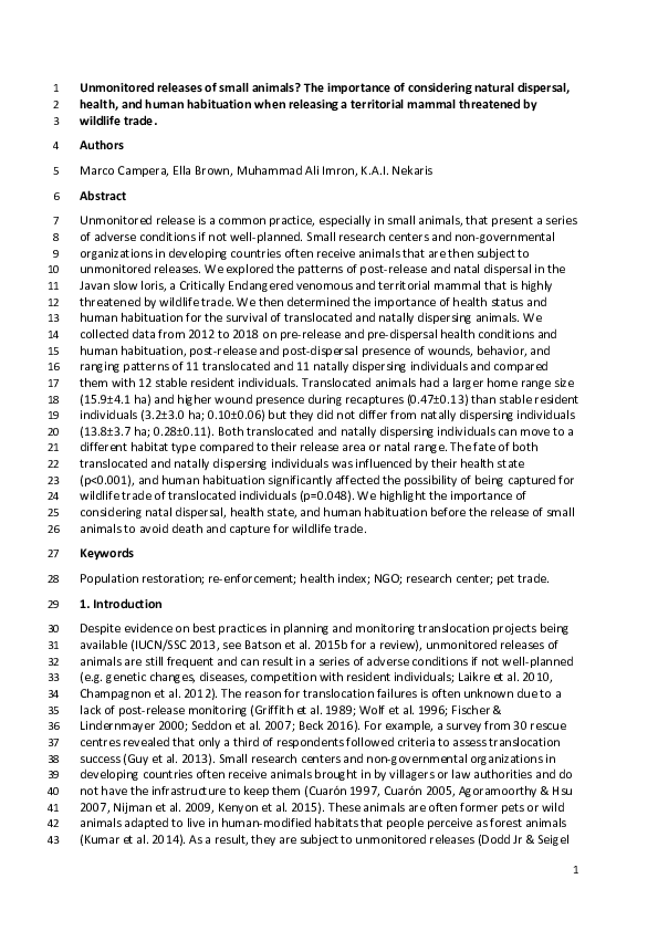 (PDF) Unmonitored releases of small animals? The importance of ...
