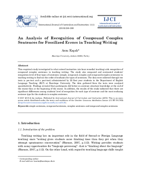 (PDF) An Analysis of Recognition of Compound Complex Sentences for ...