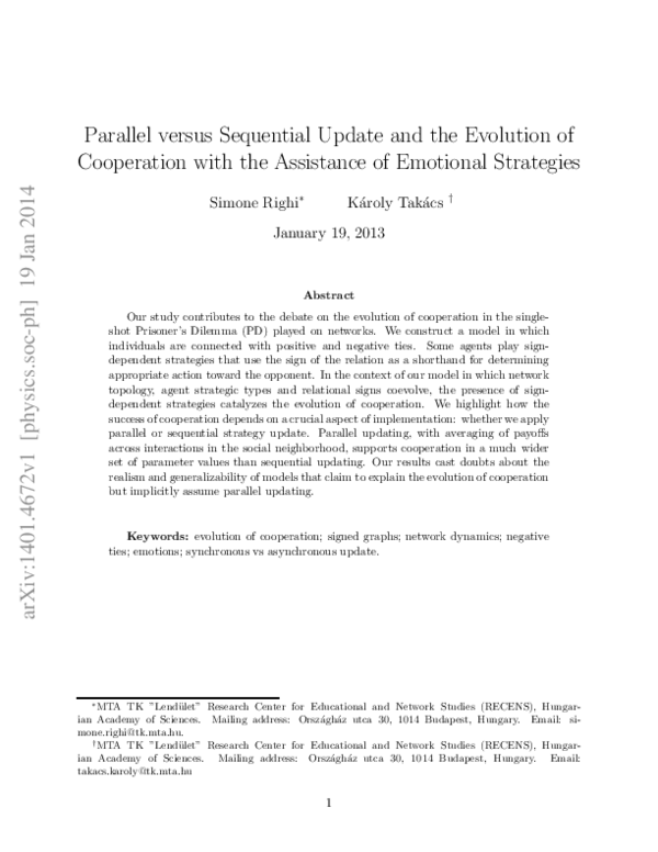 (PDF) Parallel versus Sequential Update and the Evolution of ...