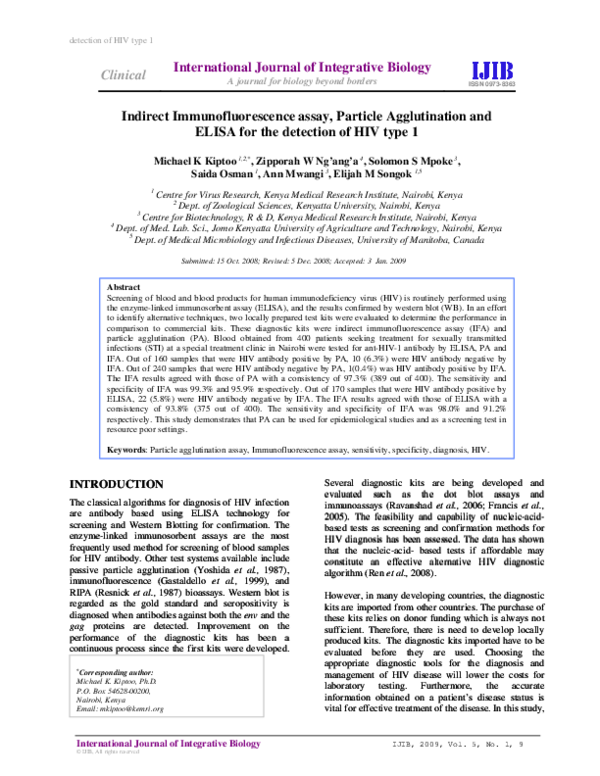 Pdf Indirect Immunofluorescence Assay Particle Agglutination And Elisa For The Detection Of