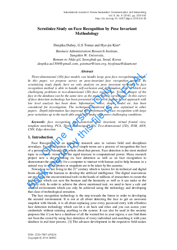 (PDF) Scrutinize Study on Face Recognition by Pose Invariant Methodology
