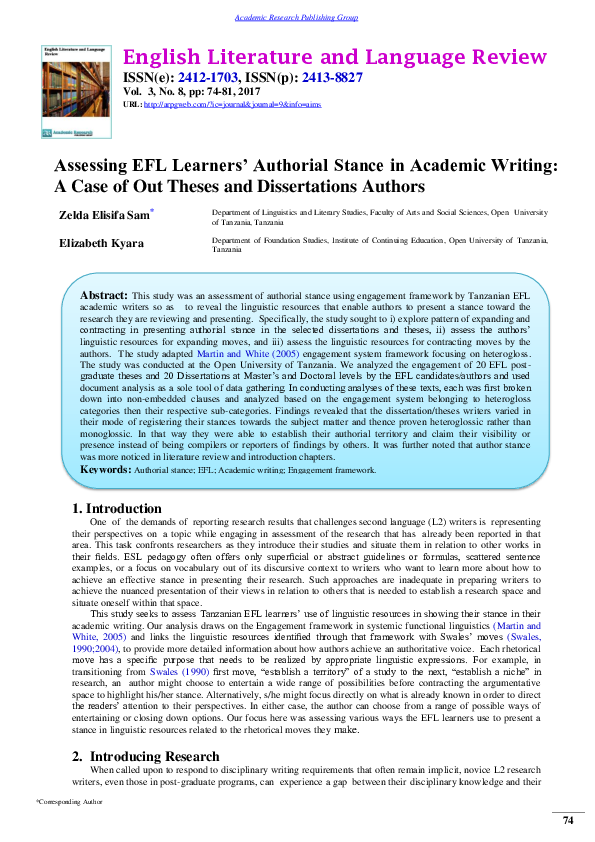 (PDF) English Literature and Language Review Assessing EFL Learners ...