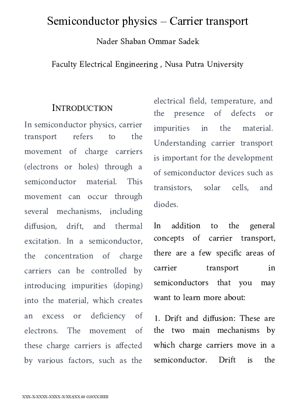 (PDF) Semiconductor physics - Carrier Transport