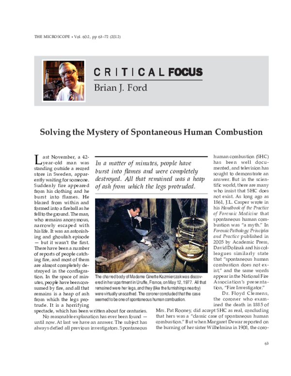(PDF) Solving the mystery of spontaneous human combustion