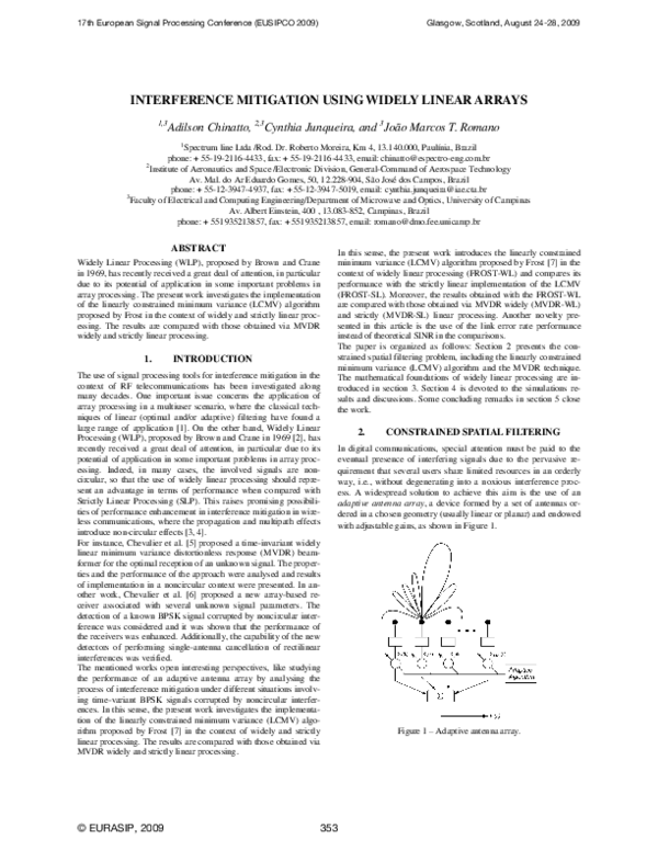 Pdf Interference Mitigation Using Widely Linear Arrays