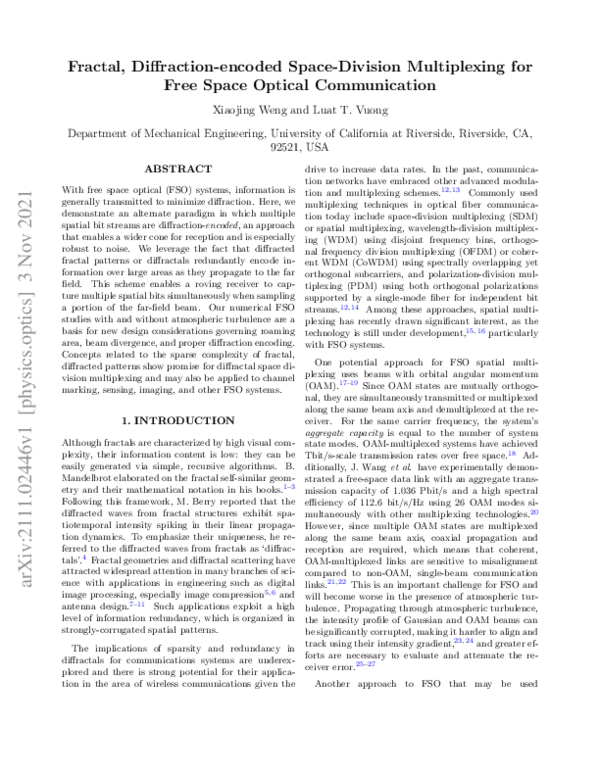 (PDF) Fractal, Diffraction-encoded Space-Division Multiplexing for FSO ...