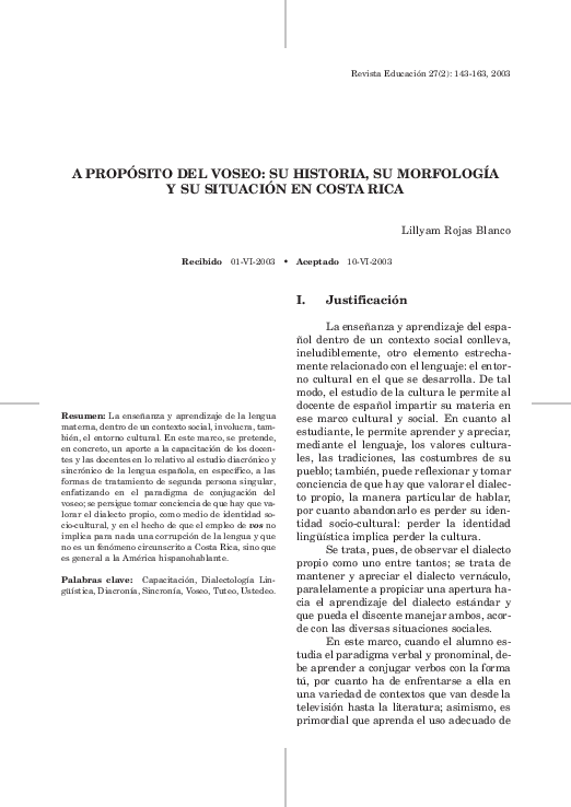 (PDF) A propósito del voseo: su historia, su morfología y su situación ...
