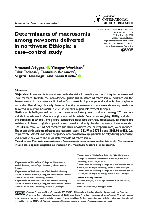 (PDF) Determinants of macrosomia among newborns delivered in northwest ...