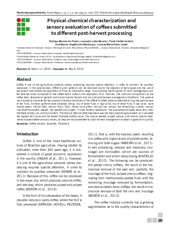 (PDF) Physical-chemical characterization and sensory evaluation of coffees submitted to ...