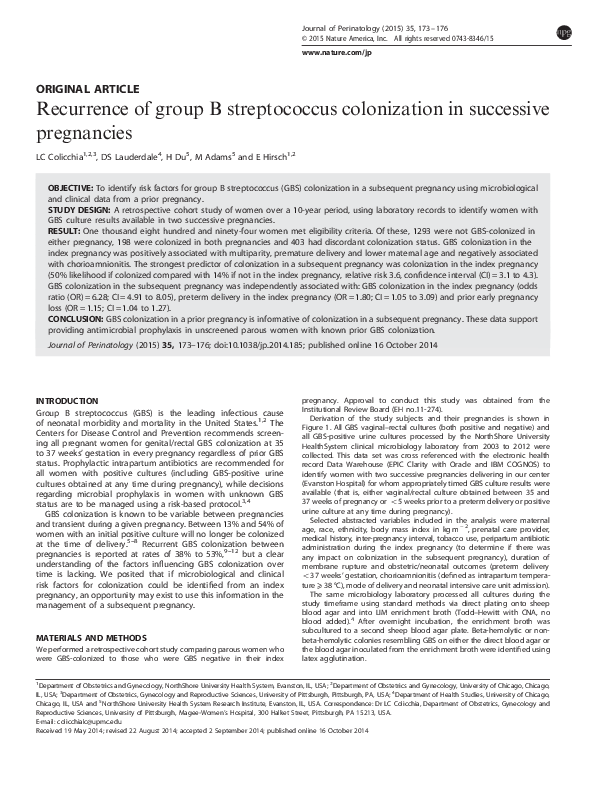(PDF) Recurrence of group B streptococcus colonization in successive ...