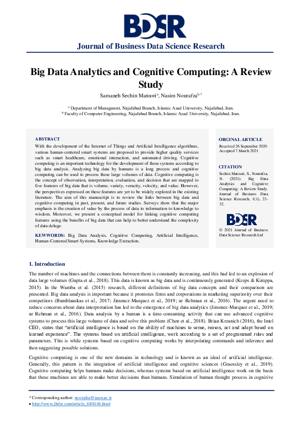 (PDF) Big Data Analytics and Cognitive Computing: A Review Study