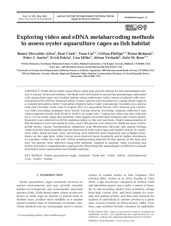 (PDF) Exploring video and eDNA metabarcoding methods to assess oyster ...