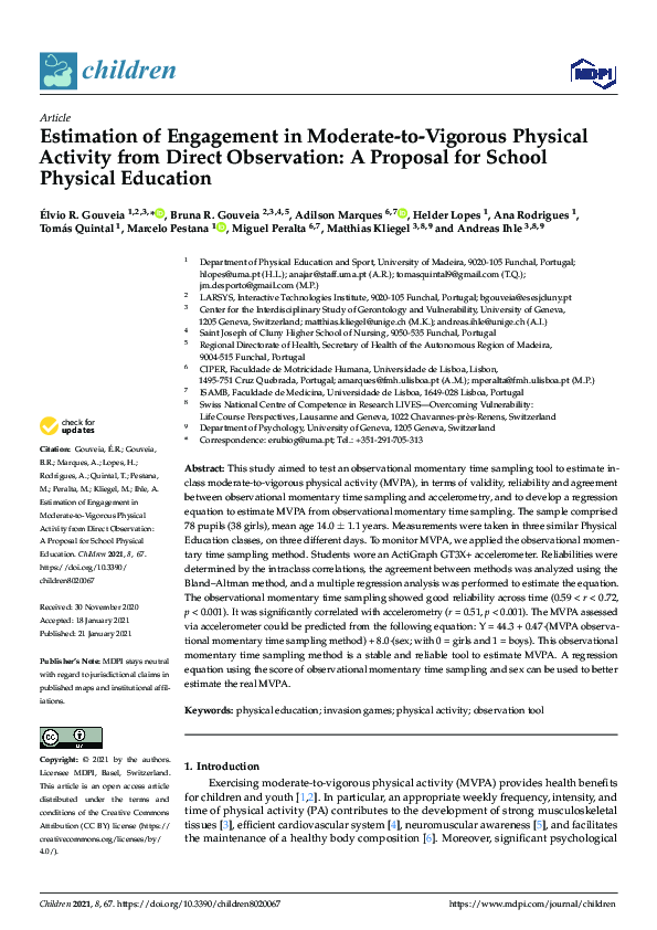 (PDF) Estimation of Engagement in Moderate-to-Vigorous Physical Activity from Direct Observation ...