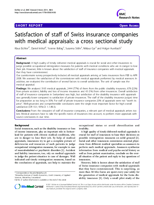 (PDF) Satisfaction of staff of Swiss insurance companies with medical ...