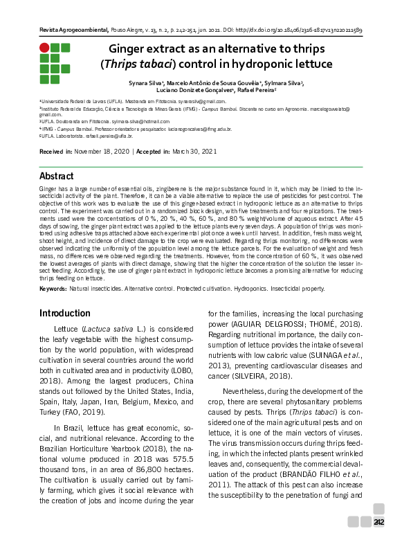 (PDF) Ginger extract as an alternative to thrips (Thrips tabaci ...