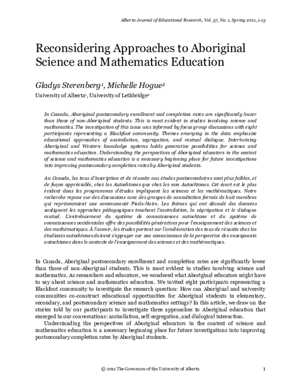 (PDF) Reconsidering Approaches to Aboriginal Science and Mathematics ...