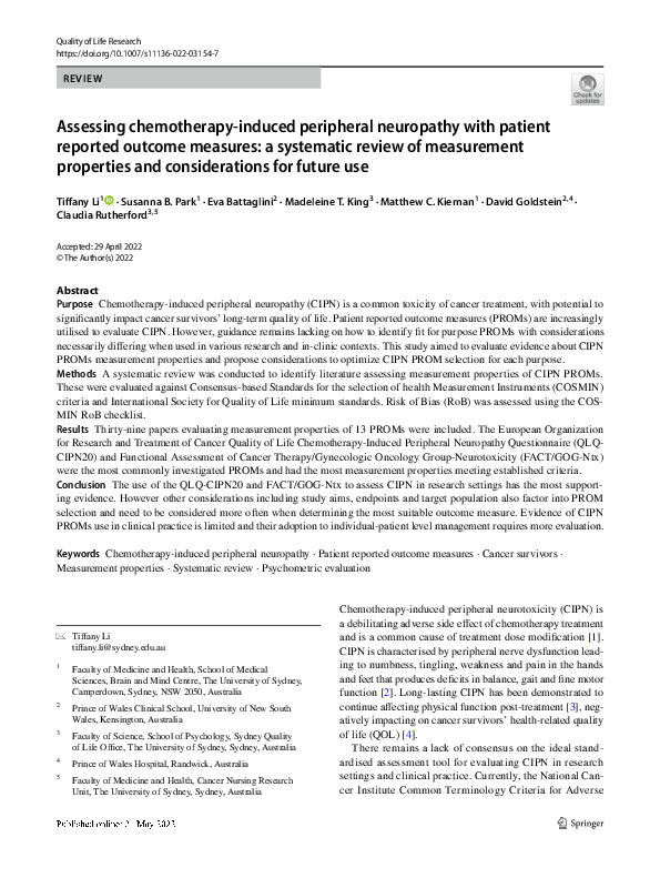 (PDF) Assessing chemotherapy-induced peripheral neuropathy with patient reported outcome ...
