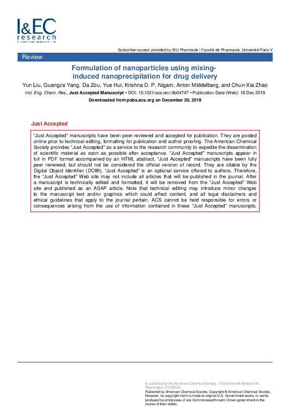 (PDF) Formulation of Nanoparticles Using Mixing-Induced ...
