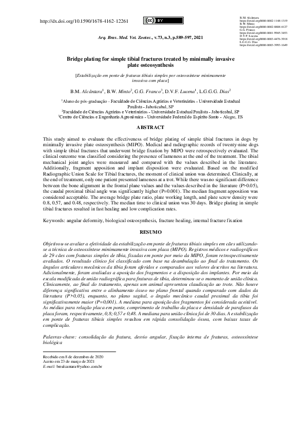 (PDF) Bridge plating for simple tibial fractures treated by minimally ...
