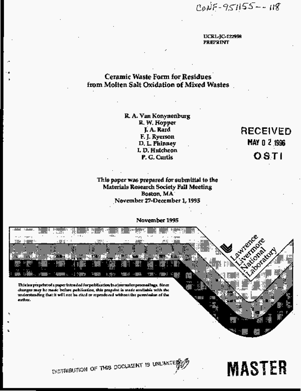 (PDF) Ceramic Waste Form for Residues from Molten Salt Oxidation of ...