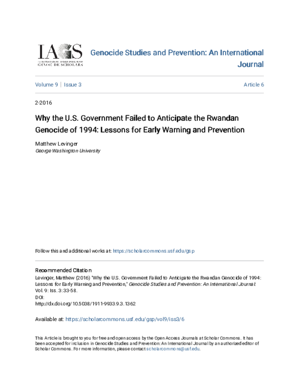 (PDF) Why the U.S. Government Failed to Anticipate the Rwandan Genocide ...