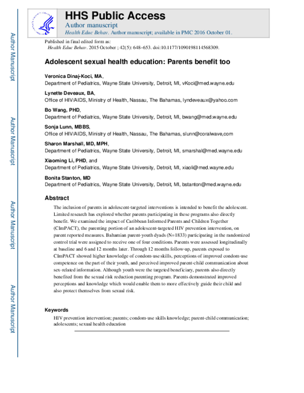 (PDF) Adolescent Sexual Health Education