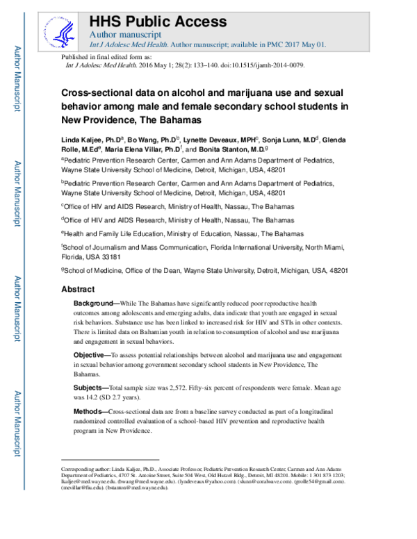 (PDF) Cross-sectional data on alcohol and marijuana use and sexual behavior among male and ...