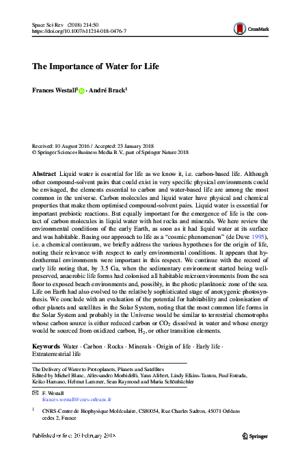 (PDF) The Importance of Water for Life