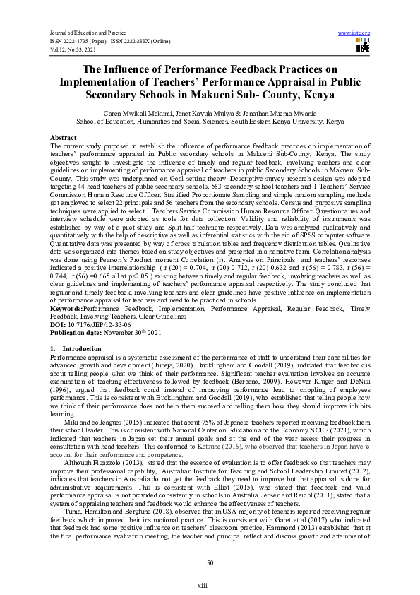 (PDF) The Influence of Performance Feedback Practices on Implementation ...