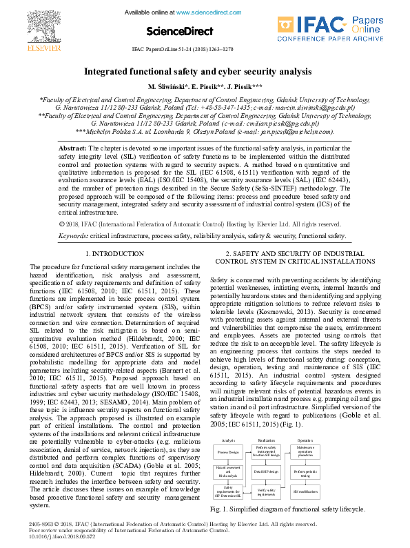 (PDF) Integrated functional safety and cyber security analysis