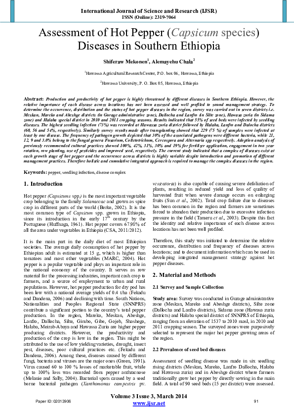 (PDF) Assessment of Hot Pepper (Capsicum species) Diseases in Southern ...