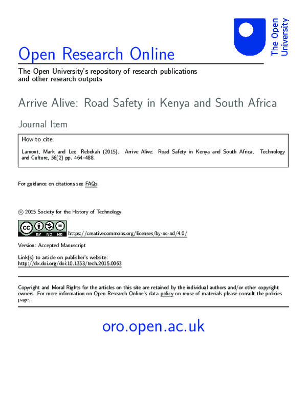 (PDF) Arrive Alive: Road Safety in Kenya and South Africa