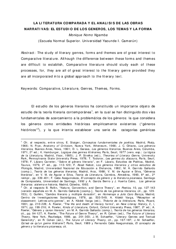 (PDF) La Literatura Comparada y El Analisis De Las Obras Narrativas: El ...