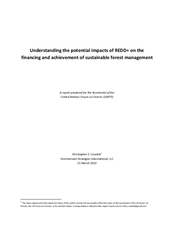 (PDF) Understanding the potential impacts of REDD + on the financing ...