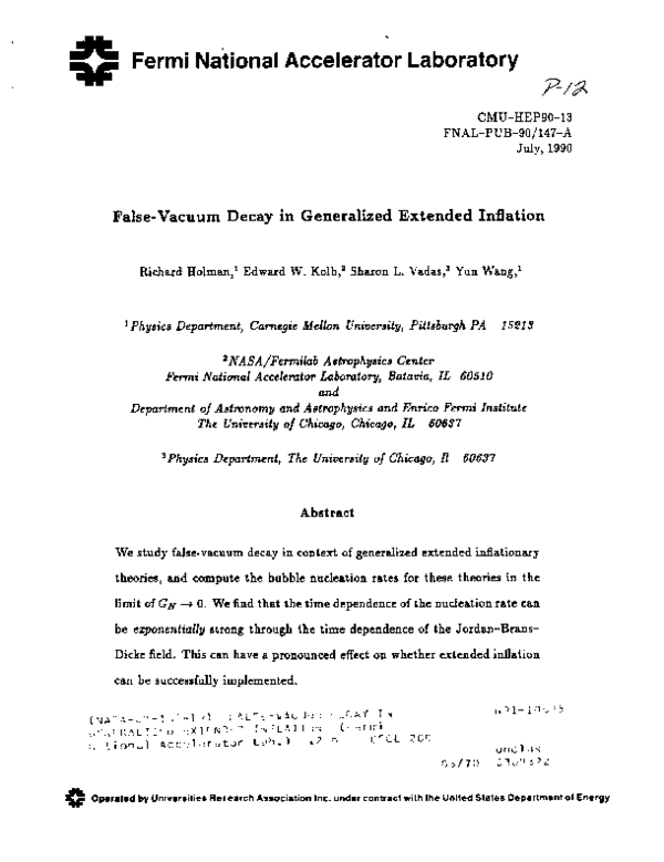 (PDF) False-Vacuum Decay in Extended Inflation