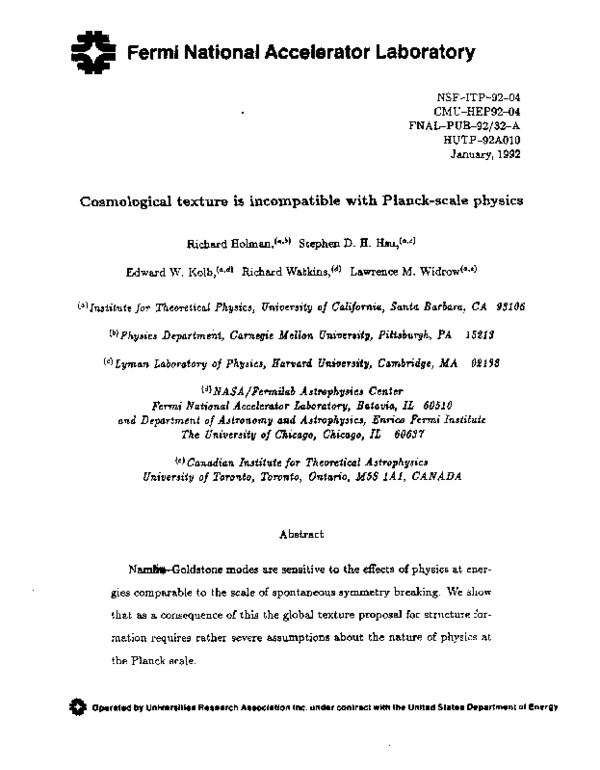 (PDF) Cosmological texture is incompatible with Planck-scale physics ...