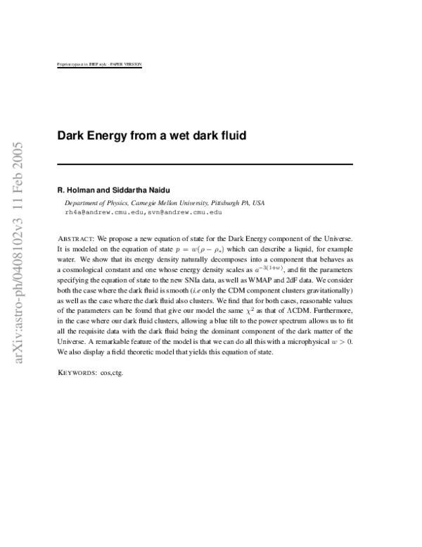 (PDF) Dark Energy from Wet Dark Fluid