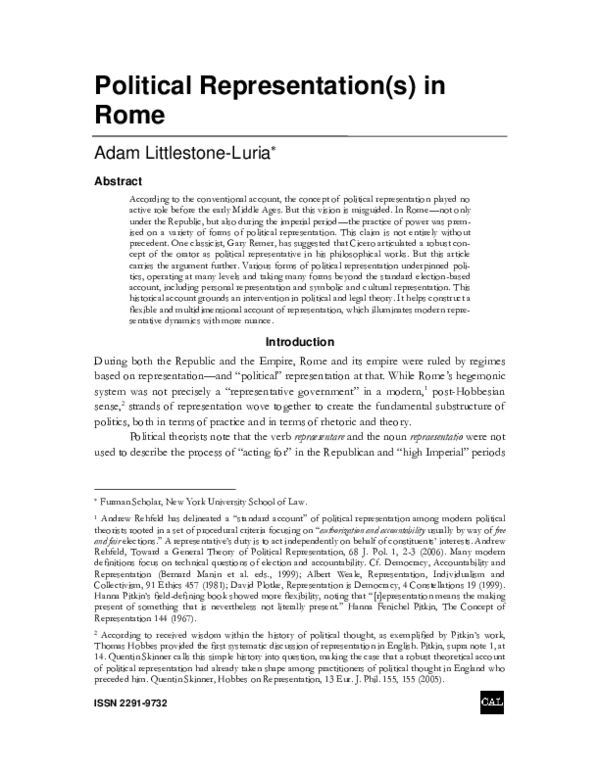 (PDF) Political Representation(s) in Rome
