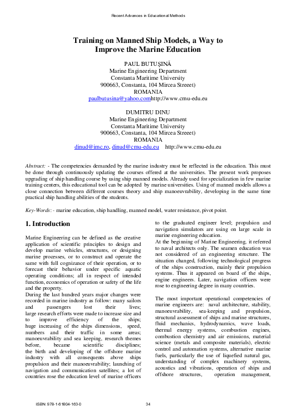 (PDF) Training on Manned Ship Models, a Way to Improve the Marine Education