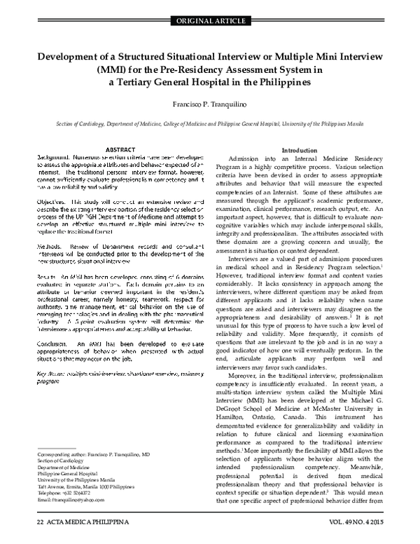 (PDF) Development of a Structured Situational Interview or Multiple ...