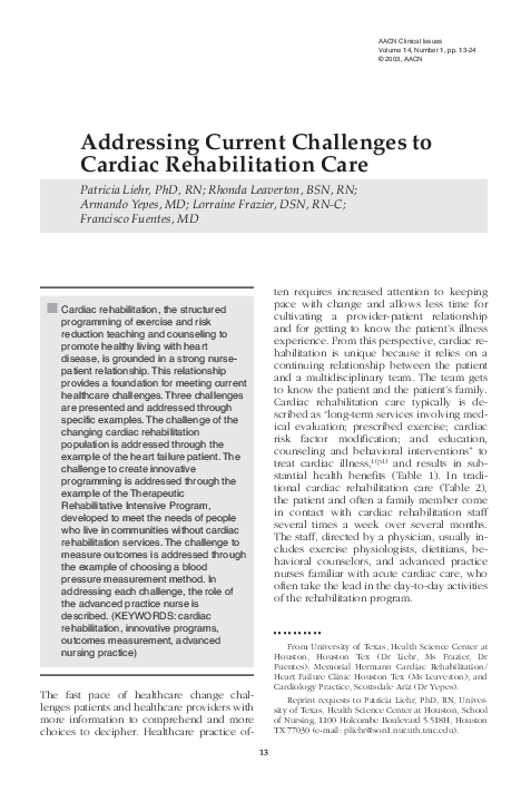 (PDF) Addressing Current Challenges to Cardiac Rehabilitation Care
