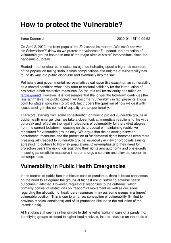 (PDF) How to protect the Vulnerable?