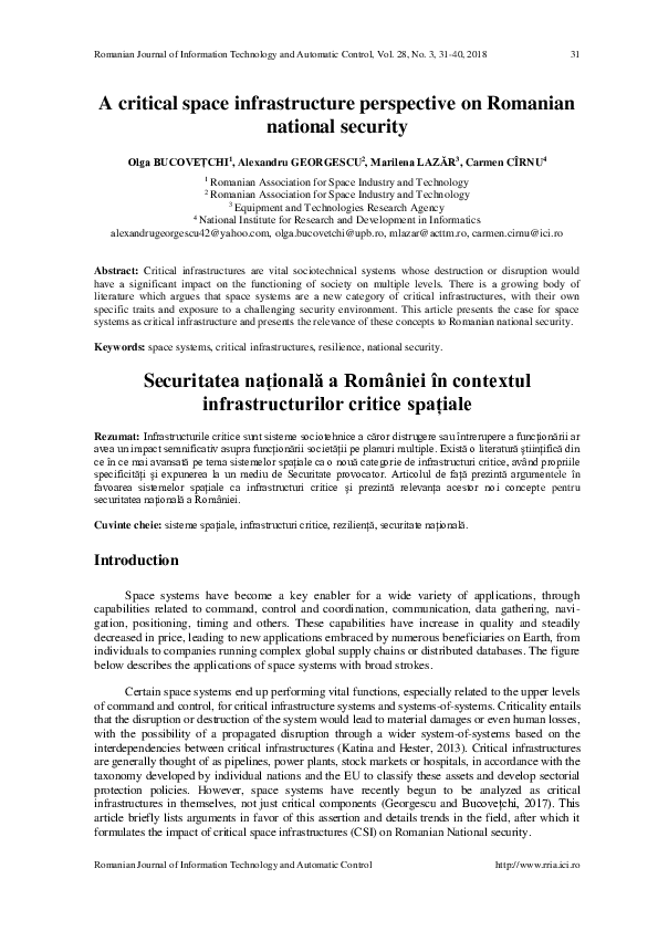 (PDF) A critical space infrastructure perspective on Romanian national ...