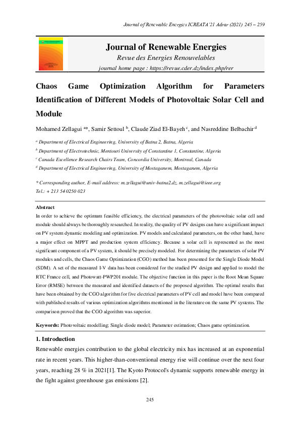 Pdf Chaos Game Optimization Algorithm For Parameters Identification Of Different Models Of