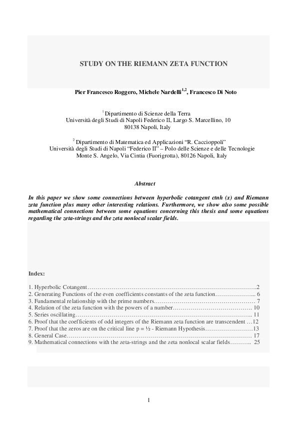 (PDF) A study of the Riemann zeta function