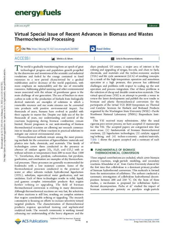 (PDF) Virtual Special Issue of Recent Advances in Biomass and Wastes ...