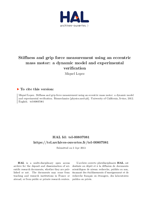 (PDF) Stiffness and grip force measurement using an eccentric mass motor: A dynamic model and ...